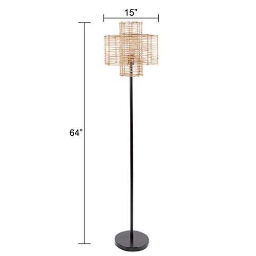 Silverwood Cyndi Rattan Floor Lamp, Black 15" L x 15" W x 64" H in