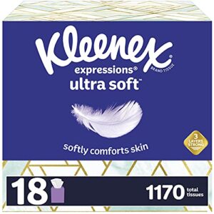 kleenex expressions ultra soft facial tissues, 65 count (pack of 18) (1,170 total tissues)