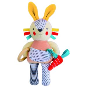 petit collage organic busy bunny activity toy – handmade bunny stuffed animal for babies and toddlers, entertains with gentle developmental activities