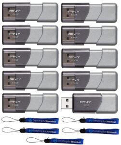 pny 128gb usb 3.0 flash drive elite turbo attache 3 (ten pack) bundle with (5) everything but stromboli lanyard (p-fd128tbop-ge)