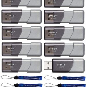 PNY 128GB USB 3.0 Flash Drive Elite Turbo Attache 3 (Ten Pack) Bundle with (5) Everything But Stromboli Lanyard (P-FD128TBOP-GE)