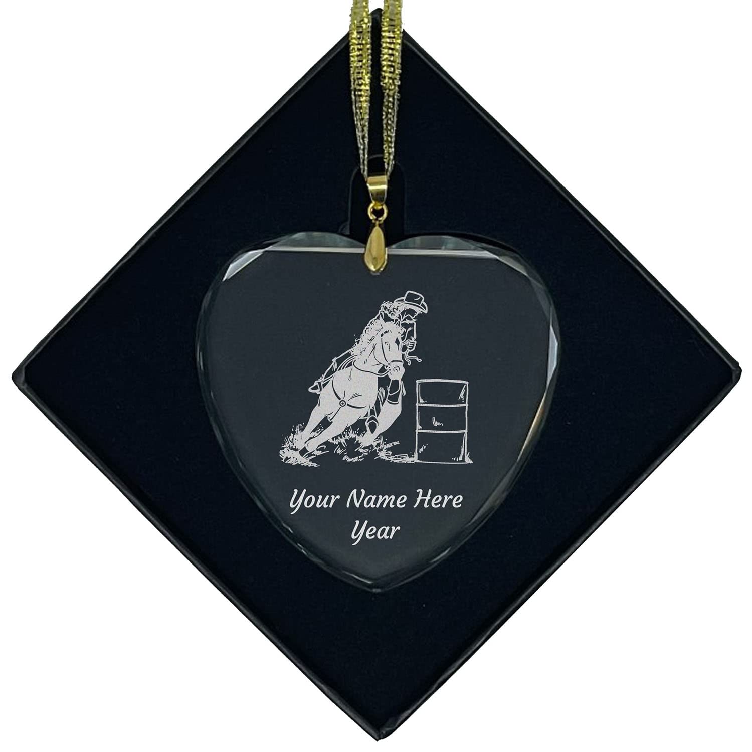 LaserGram Christmas Ornament, Barrel Racer, Personalized Engraving Included (Heart Shape)