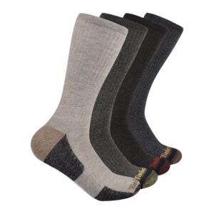 timberland 4-pack comfort crew socks, brown, men's 6-12