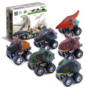 dinobros dinosaur toy pull back cars 6 pack dinosaur boy toys age 3,4,5,6,7 dino t-rex games