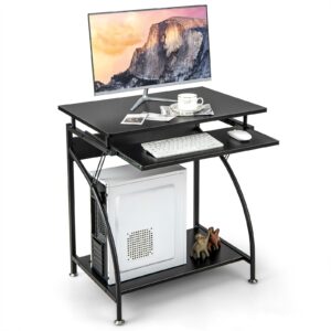 tangkula small computer desk with keyboard tray, home office desk workstation with cpu stand, study writing desk for small spaces, compact portable pc laptop desk for bedroom