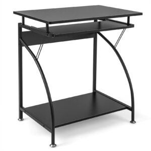 Tangkula Small Computer Desk with Keyboard Tray, Home Office Desk Workstation with CPU Stand, Study Writing Desk for Small Spaces, Compact Portable PC Laptop Desk for Bedroom