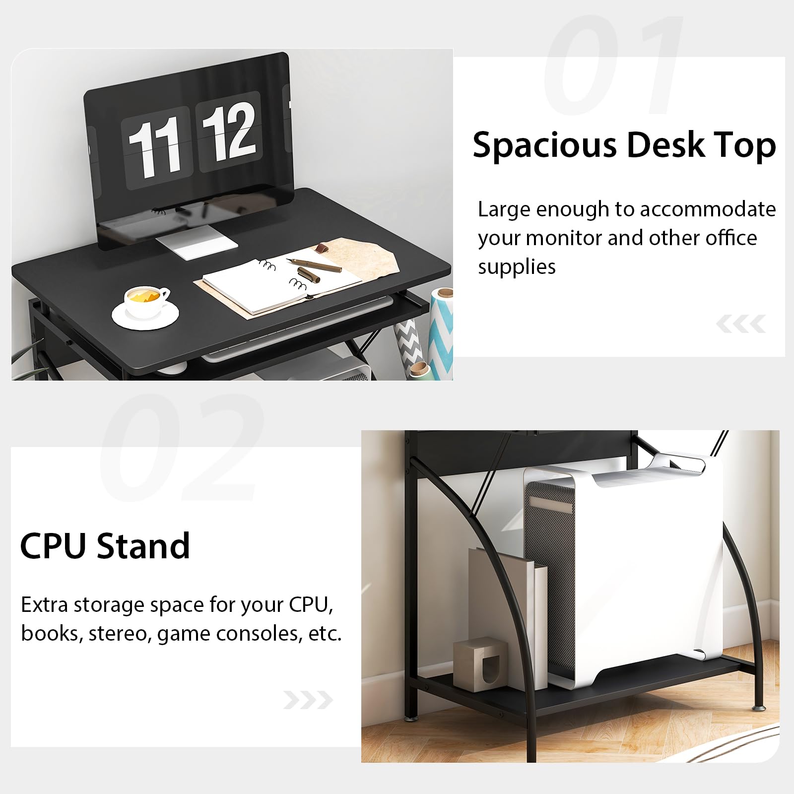 Tangkula Small Computer Desk with Keyboard Tray, Home Office Desk Workstation with CPU Stand, Study Writing Desk for Small Spaces, Compact Portable PC Laptop Desk for Bedroom