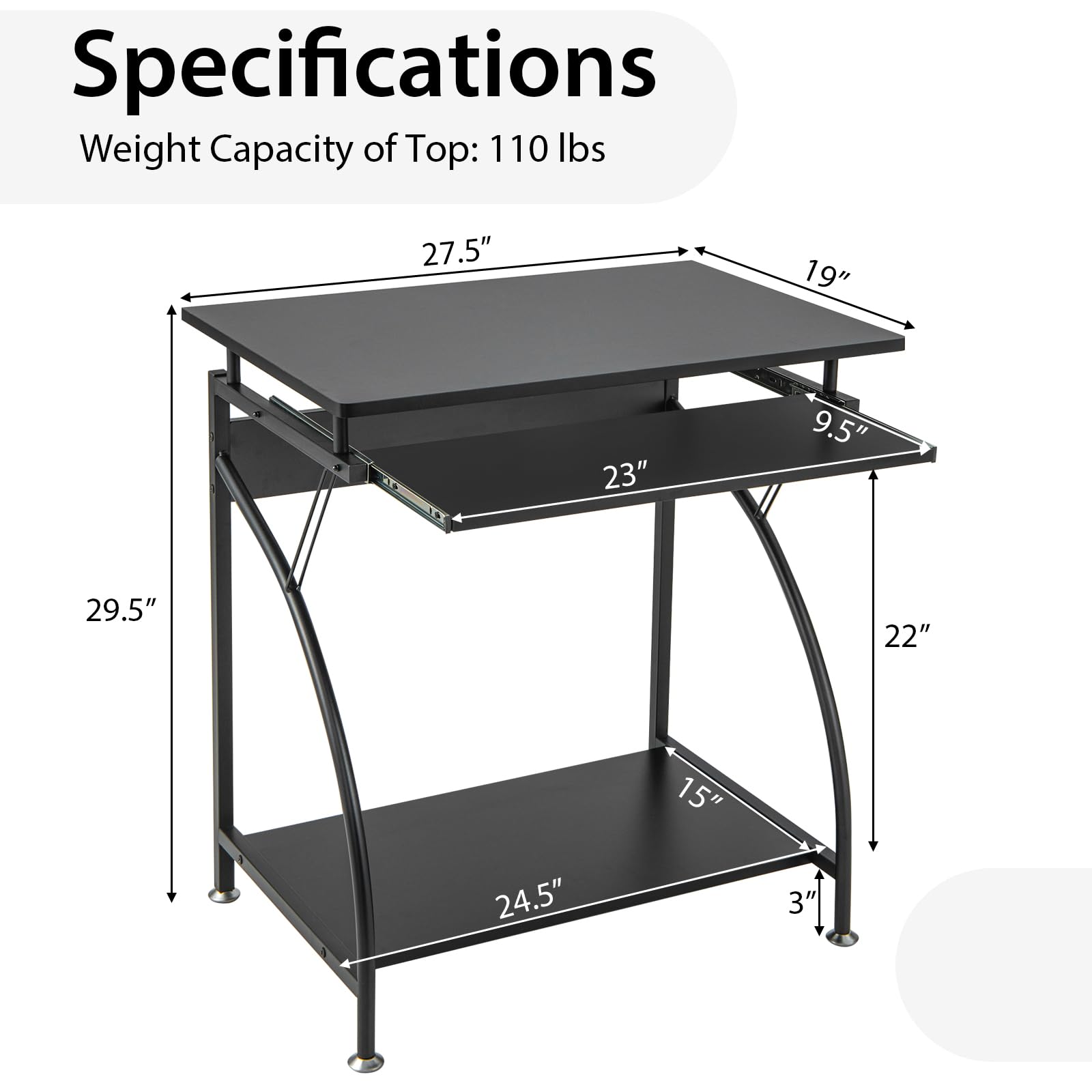 Tangkula Small Computer Desk with Keyboard Tray, Home Office Desk Workstation with CPU Stand, Study Writing Desk for Small Spaces, Compact Portable PC Laptop Desk for Bedroom