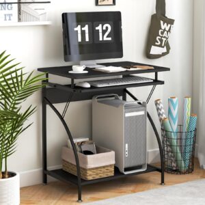 Tangkula Small Computer Desk with Keyboard Tray, Home Office Desk Workstation with CPU Stand, Study Writing Desk for Small Spaces, Compact Portable PC Laptop Desk for Bedroom