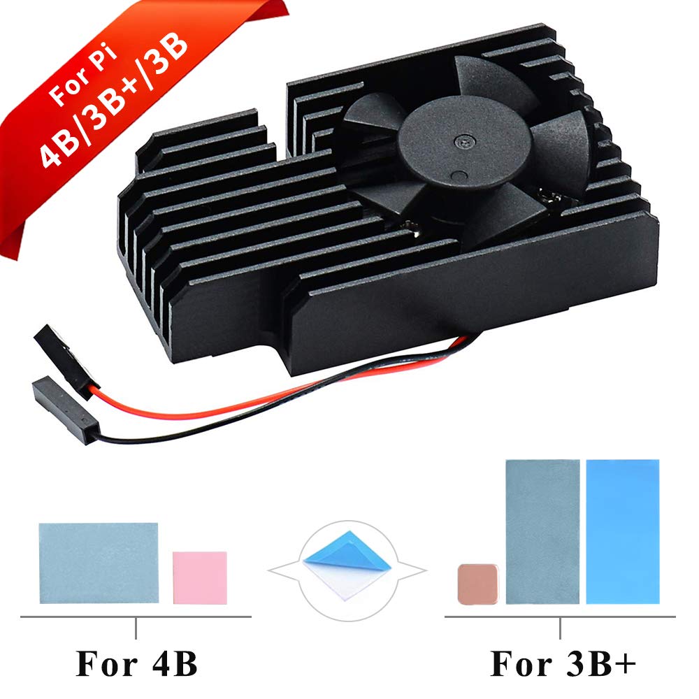 GeeekPi Fan Heasink Raspberry Pi 4, Pi Aluminum Heatsink Cooling Kit for Raspberry Pi 4B/3B/3B+ (B Plus)