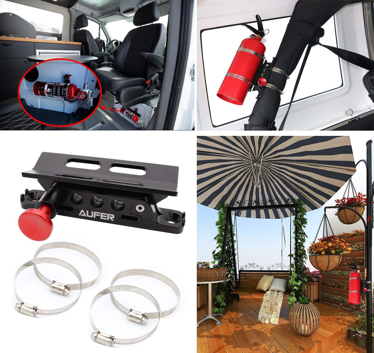 AUFER 1 Year Warranty-Universal Adjustable Roll Bar Fire Extinguisher Mount Holder Compatible with for Jeep Wrangler Gladiator Bronco UTV Polaris RZR Ranger Can Am Camper Van ATV Boat,Aluminum