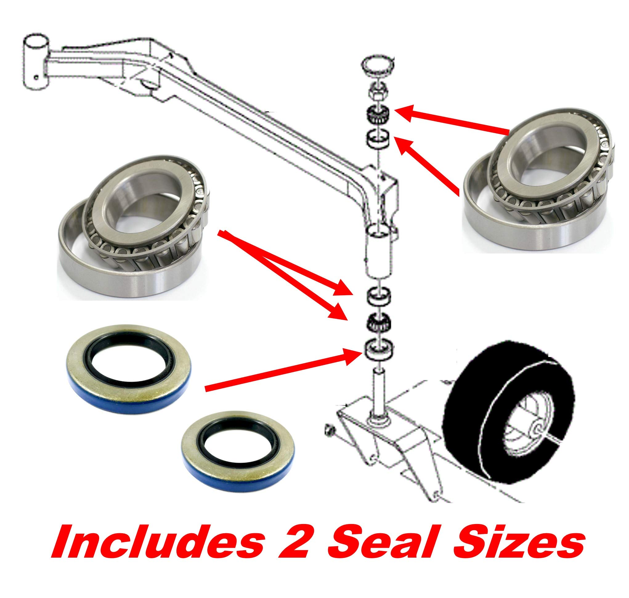 HD Switch Fork Caster Spindle Bearing & Seal Rebuild Kit Replaces Exmark Toro 116-8887, 1-642111-01