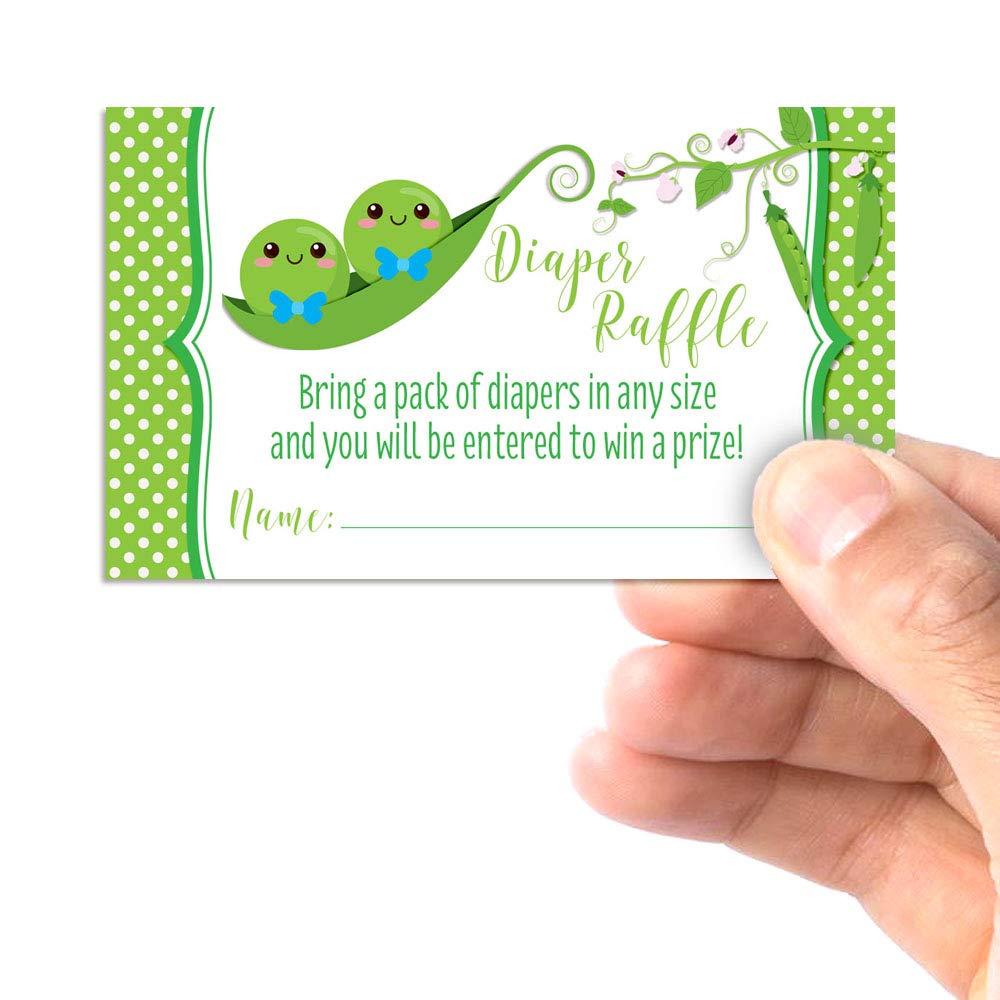 Two Peas In A Pod Twin Boys Diaper Raffle Tickets for Baby Showers, 20 2" X 3” Double Sided Insert Cards for Games by AmandaCreation, Bring a Pack of Diapers to Win Favors & Prizes!