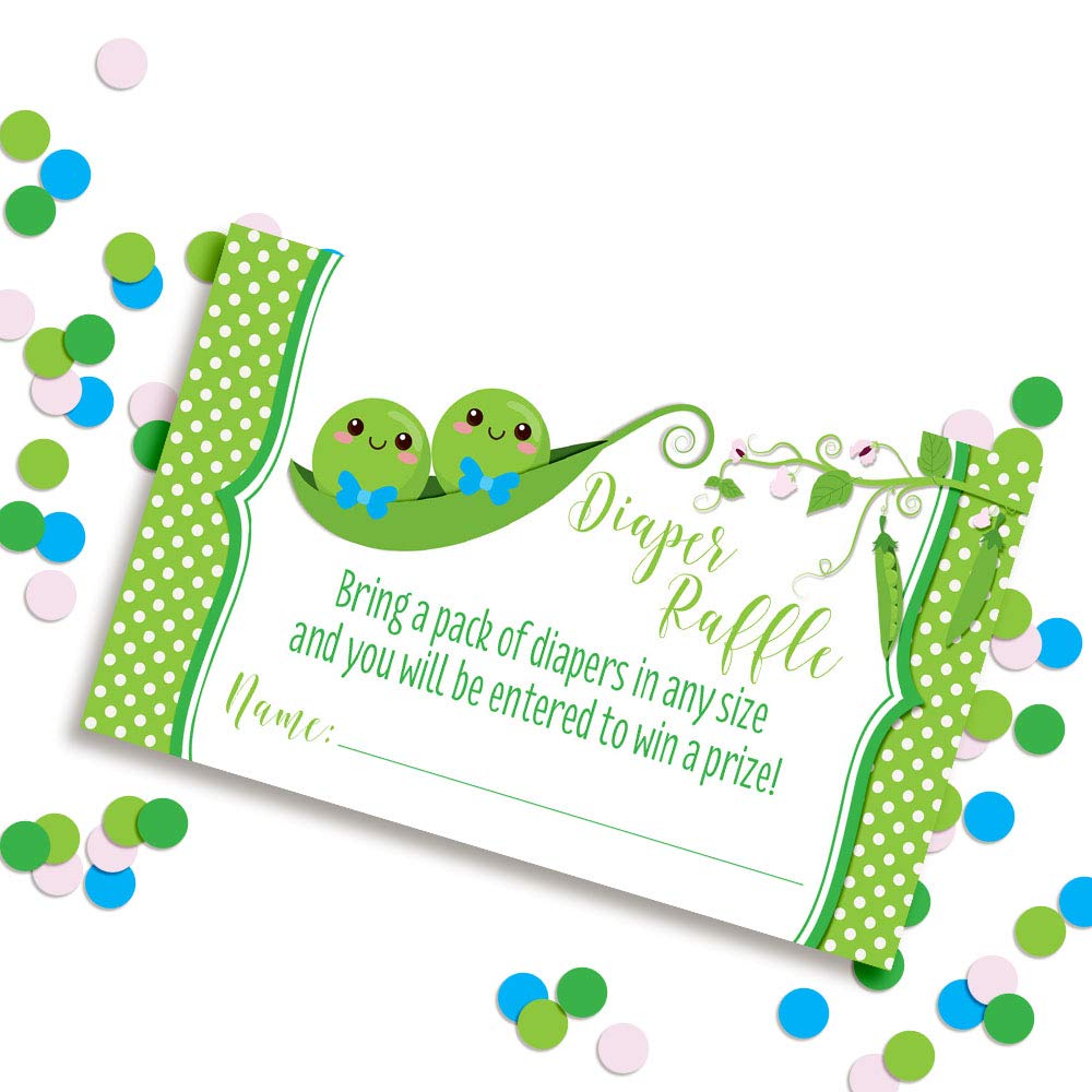 Two Peas In A Pod Twin Boys Diaper Raffle Tickets for Baby Showers, 20 2" X 3” Double Sided Insert Cards for Games by AmandaCreation, Bring a Pack of Diapers to Win Favors & Prizes!