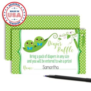 Two Peas In A Pod Twin Boys Diaper Raffle Tickets for Baby Showers, 20 2" X 3” Double Sided Insert Cards for Games by AmandaCreation, Bring a Pack of Diapers to Win Favors & Prizes!