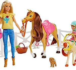 Barbie Playset and Chelsea Blonde Dolls, 2 Horses with Bobbling Heads and 15+ Toy Accessories That Include Corral Fencing, Feeding, Grooming, Nurturing and Horseback Riding Pieces