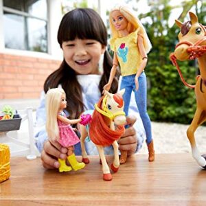 Barbie Playset and Chelsea Blonde Dolls, 2 Horses with Bobbling Heads and 15+ Toy Accessories That Include Corral Fencing, Feeding, Grooming, Nurturing and Horseback Riding Pieces