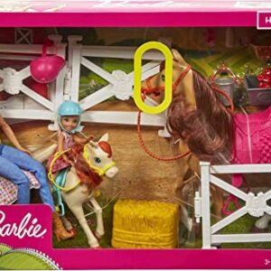 Barbie Playset and Chelsea Blonde Dolls, 2 Horses with Bobbling Heads and 15+ Toy Accessories That Include Corral Fencing, Feeding, Grooming, Nurturing and Horseback Riding Pieces