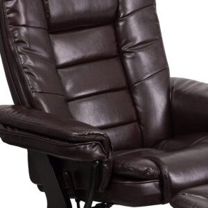 EMMA + OLIVER Multi-Position Stitched Recliner & Ottoman with Swivel Base in Brown LeatherSoft