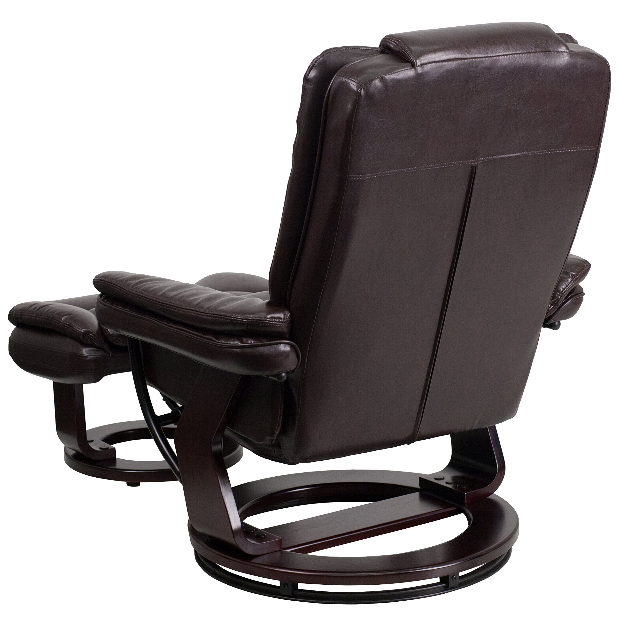 EMMA + OLIVER Multi-Position Stitched Recliner & Ottoman with Swivel Base in Brown LeatherSoft