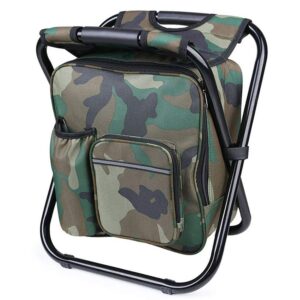 hisweeth backpack chair foleable camping fishing stool with cooler insulated bags multifunction hunting backpack chair stool for outdoor hiking ice fishing(camouflage)