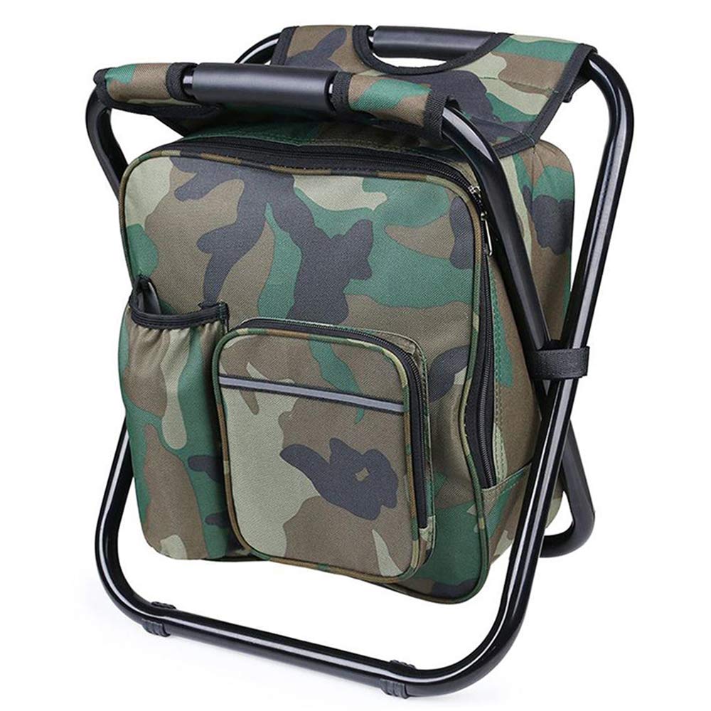 HisweetH Backpack Chair Foleable Camping Fishing Stool with Cooler Insulated Bags Multifunction Hunting Backpack Chair Stool for Outdoor Hiking Ice Fishing(Camouflage)