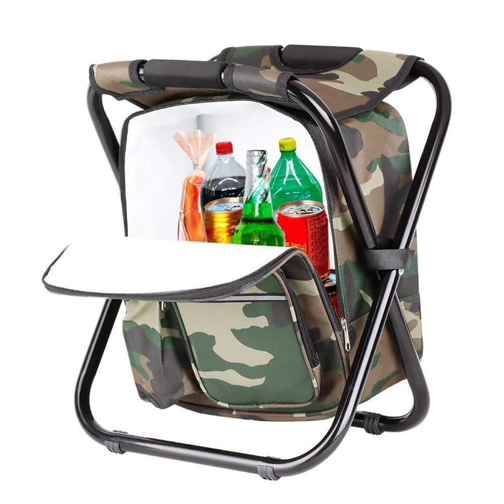 HisweetH Backpack Chair Foleable Camping Fishing Stool with Cooler Insulated Bags Multifunction Hunting Backpack Chair Stool for Outdoor Hiking Ice Fishing(Camouflage)