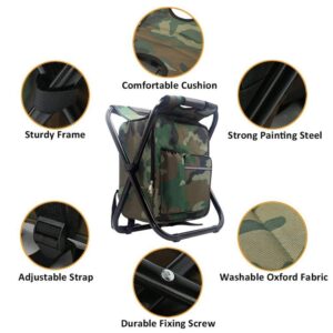 HisweetH Backpack Chair Foleable Camping Fishing Stool with Cooler Insulated Bags Multifunction Hunting Backpack Chair Stool for Outdoor Hiking Ice Fishing(Camouflage)