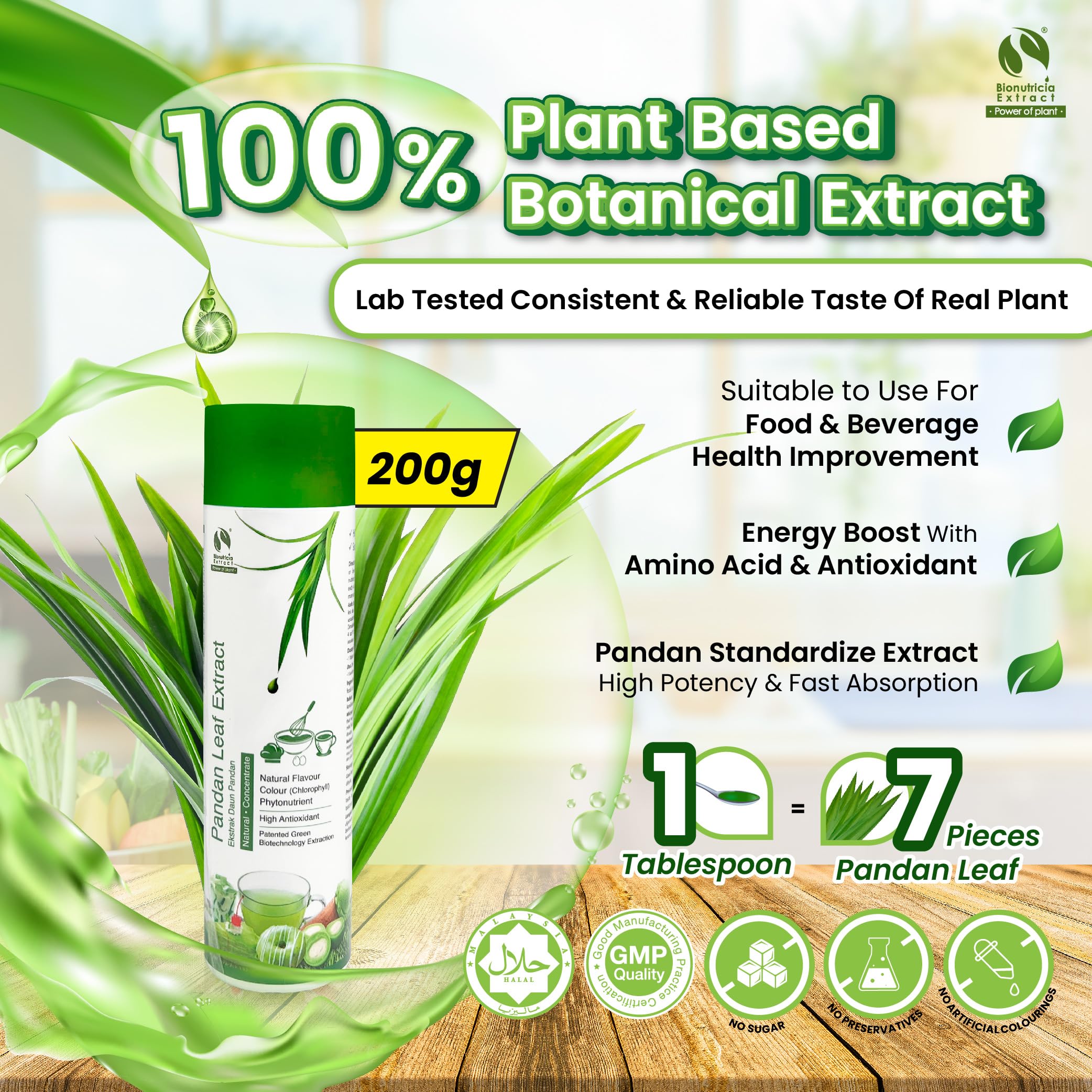 Pandan Extract Concentrate Liquid 200g | Fresh Bakery & Beverage Ingredients | Natural Standardized Plant Extract | Asian Gourmet Aromatic Baking , Cooking Ingredient