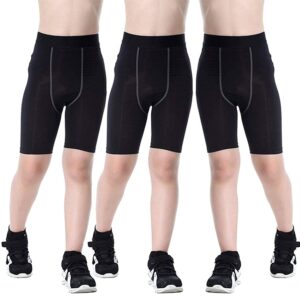 sanke sanke soccer sports capri compression short legging/tights for boys girls, 3 pack: black*3, 10