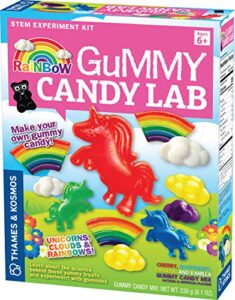 thames & kosmos rainbow gummy candy lab - unicorns, clouds & rainbows! sweet science stem experiment kit, make your own gummy candies in cool shapes & colors