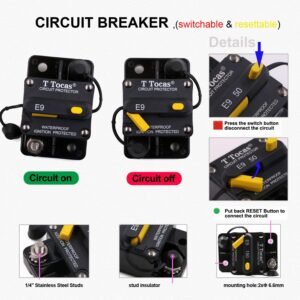 T Tocas 60 Amp Trolling Motor Marine Circuit Breaker 12V - 48V DC Switchable for Boat Marine Car Audio Battery Solar System IP67 60A