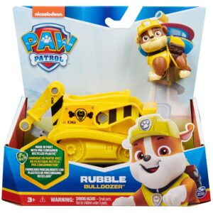 paw patrol, rubble’s bulldozer, toy vehicle with collectible action figure, sustainably minded kids toys for boys & girls ages 3 and up