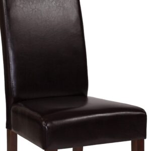 EMMA + OLIVER Brown LeatherSoft Parsons Chair with Mahogany Legs