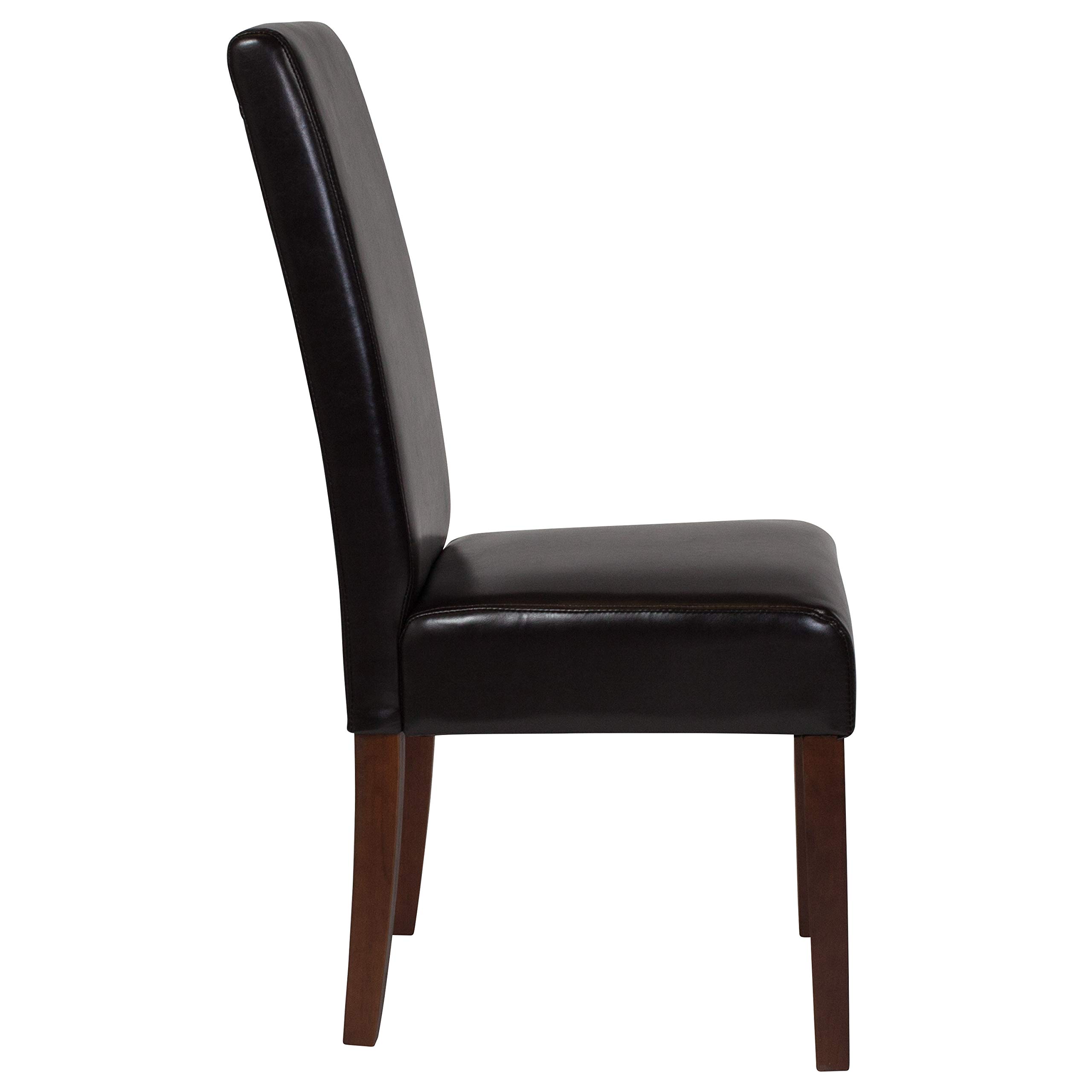 EMMA + OLIVER Brown LeatherSoft Parsons Chair with Mahogany Legs