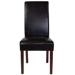 EMMA + OLIVER Brown LeatherSoft Parsons Chair with Mahogany Legs