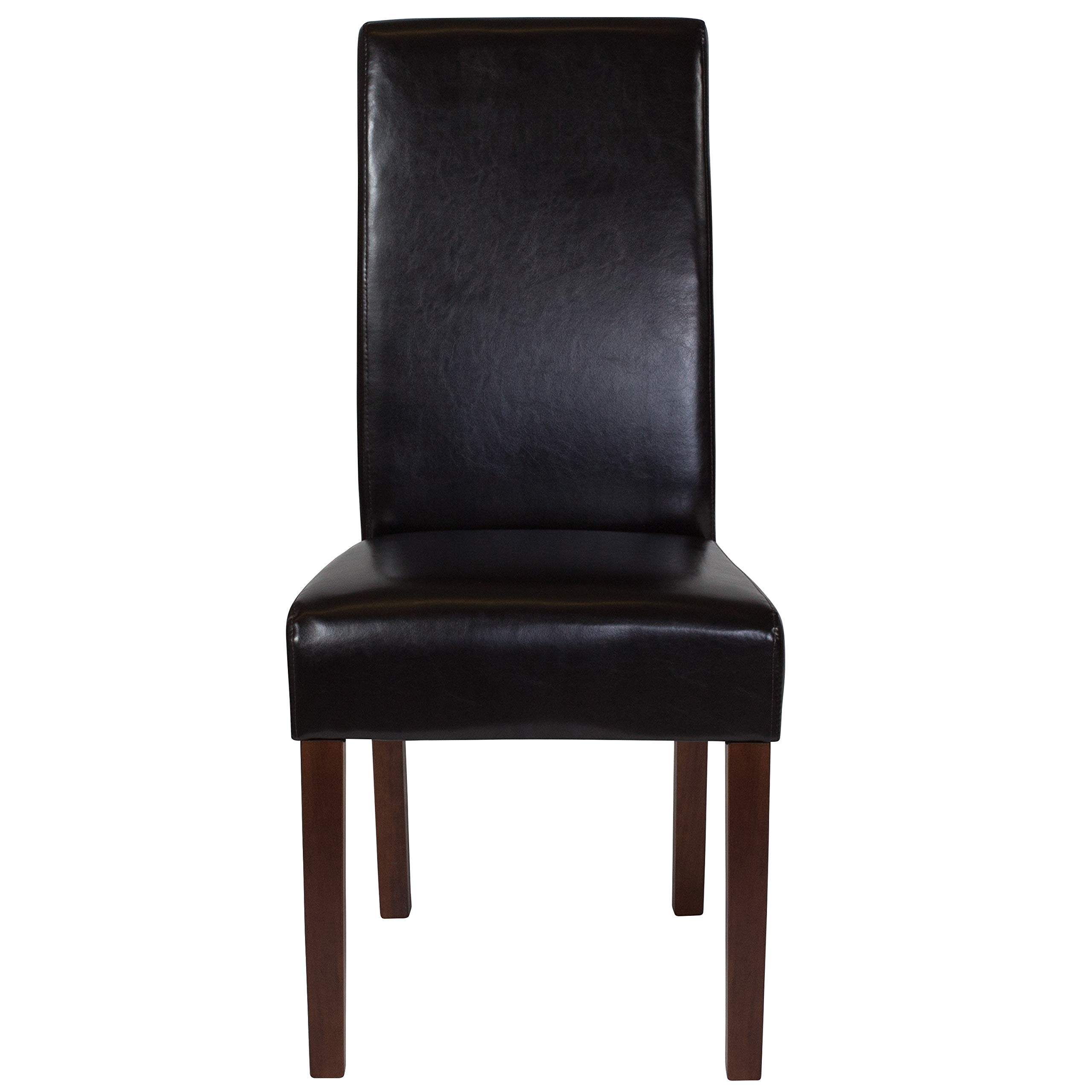 EMMA + OLIVER Brown LeatherSoft Parsons Chair with Mahogany Legs