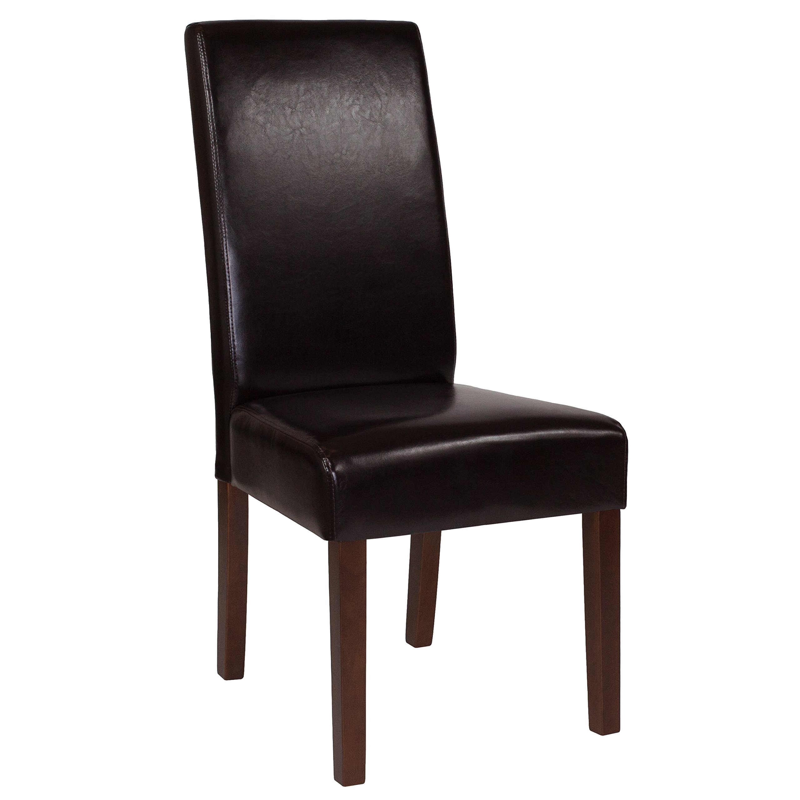 EMMA + OLIVER Brown LeatherSoft Parsons Chair with Mahogany Legs