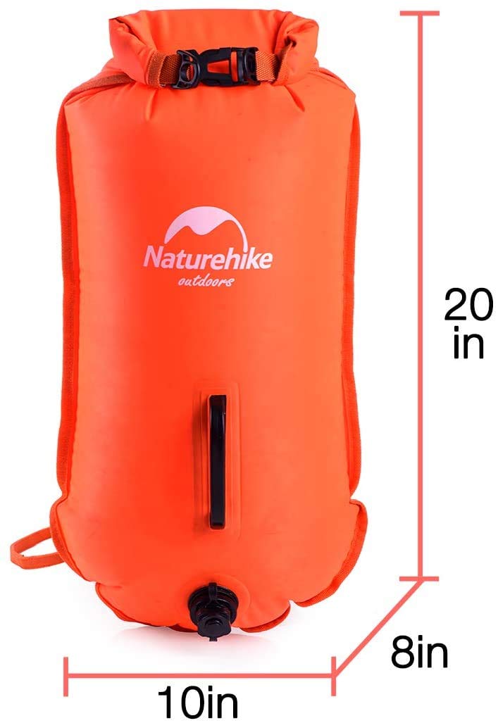 Naturehike 28L High Visible Safety Swim Buoy - Ultralight Bubble Tow Float and Dry Bag for Open Water Swimming Kayaking Snorkeling Diving Trailing with Adjustable Waist Belt (Fluorescent Orange)