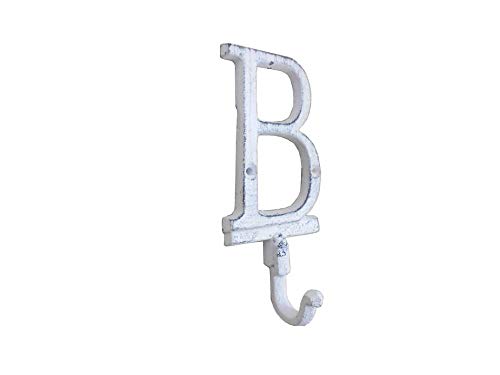 Hampton Nautical Whitewashed Cast Iron Letter B Alphabet Wall Hook 6" - Door Decor - Decorative