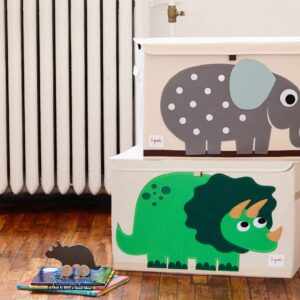 3 Sprouts Large Toy Chest for Kids with Lid and Handles - Collapsible Toy Storage Bin/Trunk/Box/Basket Organizer for Boys & Girls Playroom, Nursery, Dinosaur