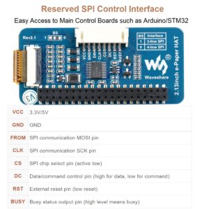 2.13inch E-Ink Display HAT V4 Version, 250x122 Resolution 3.3V/5V Black White Two-Color e-paper Screen Module for Raspberry Pi Zero/Zero W/Zero WH/2B/3B/3B+/4B, Supports Partial Refresh, SPI Interface