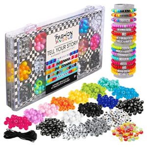 fashion angels alphabet bead kit, 500+ colorful charms and beads with small bead organizer - preppy bracelet making kit for teen girls, recommended for ages 8 and up