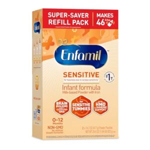 enfamil sensitive baby formula with dha, iron & prebiotics to help support brain & immune support. lactose sensitivity infant formula inspired by breast milk, non-gmo, powder refill box, 29.4 oz