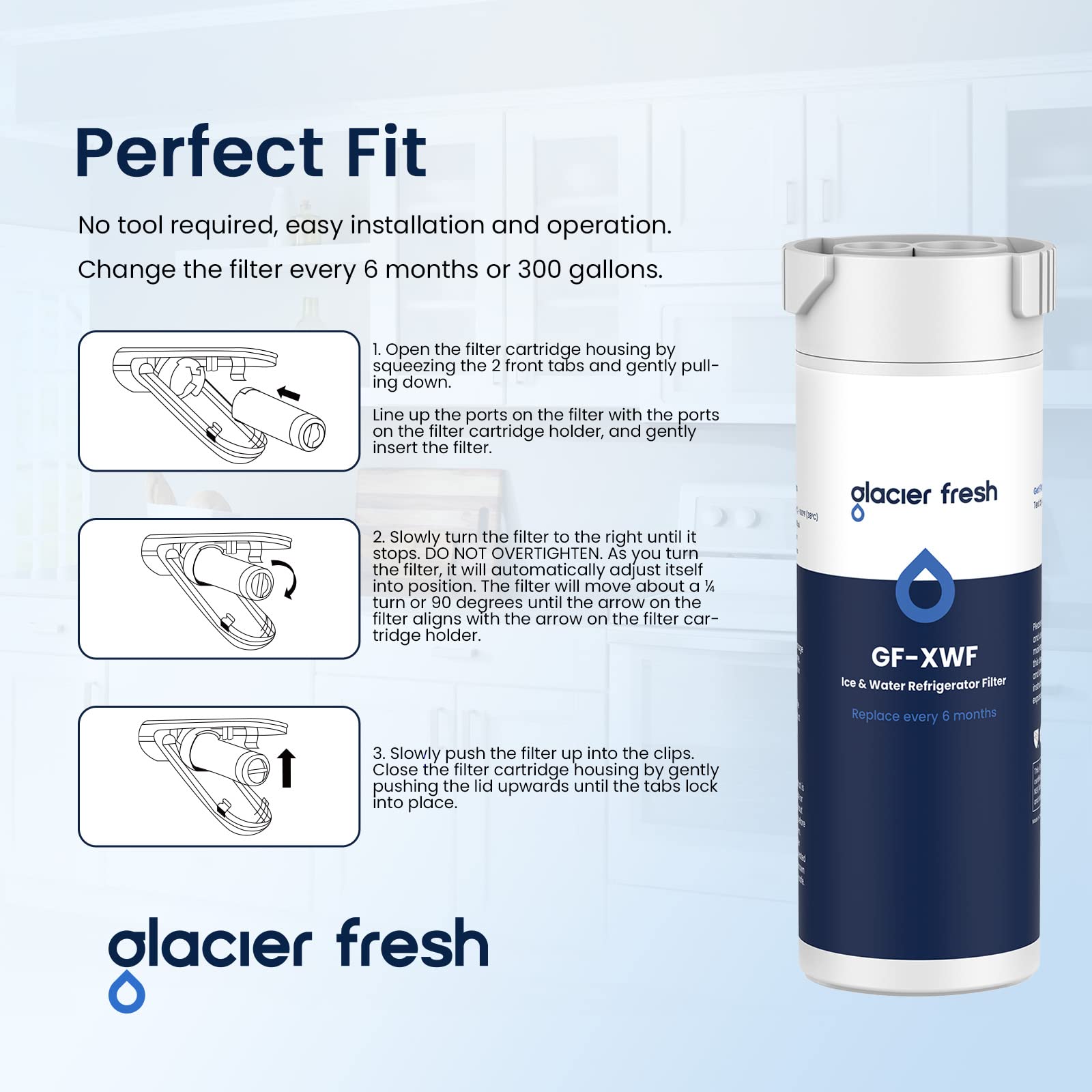 GLACIER FRESH XWF Replacement for GE XWF Refrigerator Water Filter Pack of 3