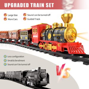 TEMI Train Set for Kids Toddlers 3-5, Train with Steam Engine, Cargo Car and Long Track, Rechargeable Battery Play Red Train Toys with Smoke, Light & Sounds, Gift for Boys & Girls 4-7 Years