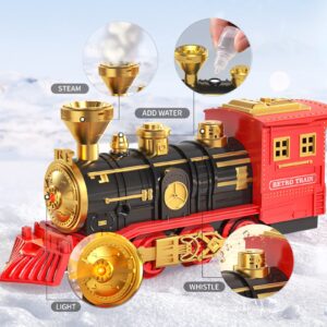 TEMI Train Set for Kids Toddlers 3-5, Train with Steam Engine, Cargo Car and Long Track, Rechargeable Battery Play Red Train Toys with Smoke, Light & Sounds, Gift for Boys & Girls 4-7 Years