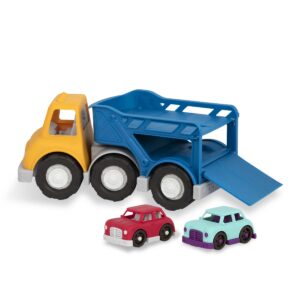 battat- wonder wheels- toy carrier truck & 2 toy cars – toy truck playset for kids, toddlers – pretend play- recyclable materials – 1year +