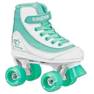 roller derby firestar youth girl's quad roller skates, white/mint, size 04