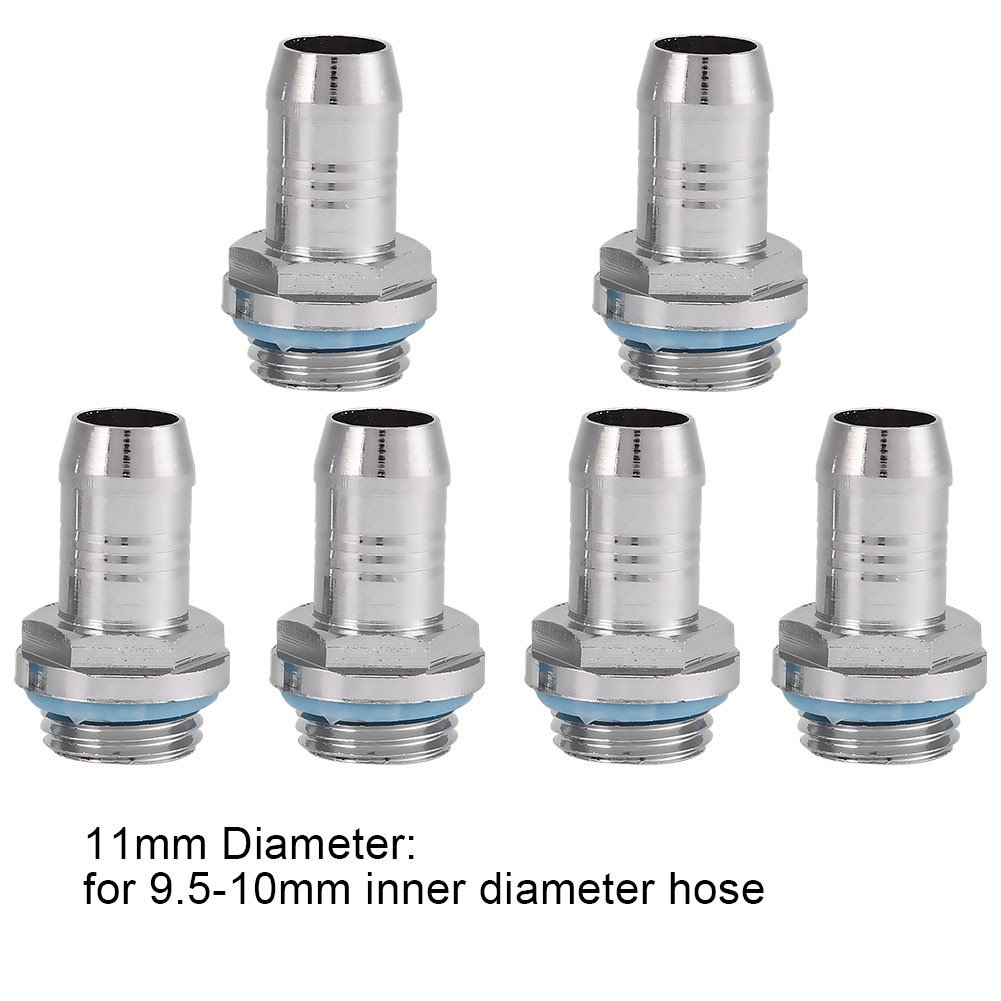 6Pcs G1/4" Barb Fitting Adapter, OD 11mm Two-Touch G1/4 Thread Soft Tube Hose Barb Fitting Connector for PC Water Cooling System(11mm)